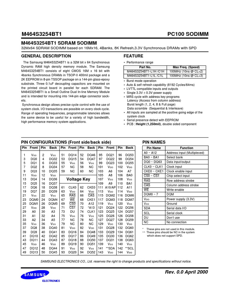 PC100 SDRAM_144 PIN_SODIMM | PDF | Dynamic Random Access Memory ...