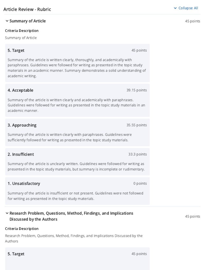 Rubric - Article Review | PDF | Speech | Word