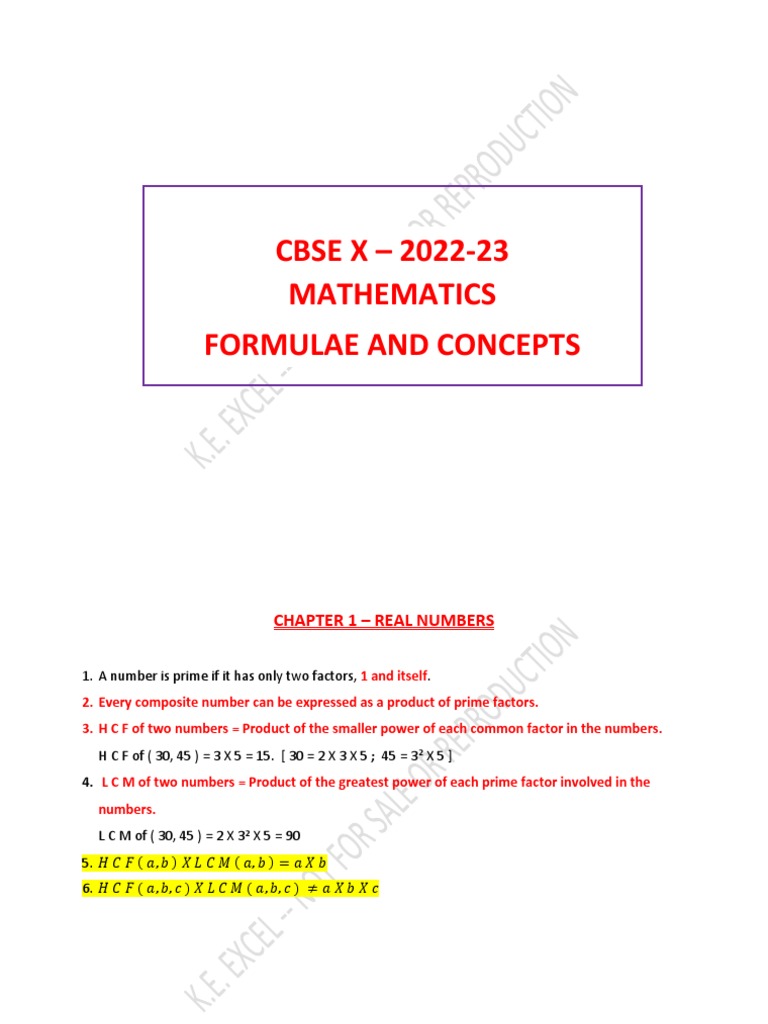 Cbse X Formulae and Concepts | PDF | Teaching Methods & Materials | Science & Mathematics