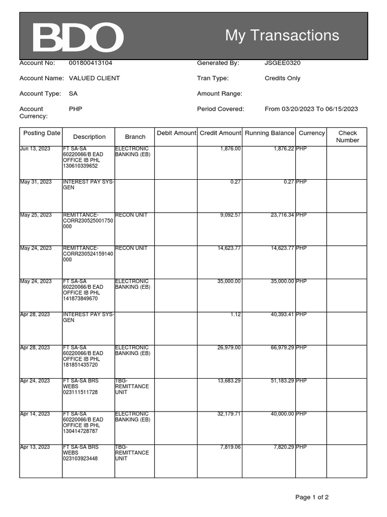 My Transactions Pdf Pdf Banks Debits And Credits