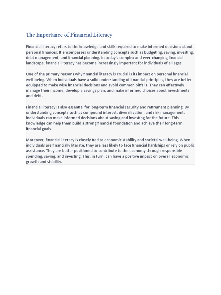 Financial Literacy | PDF