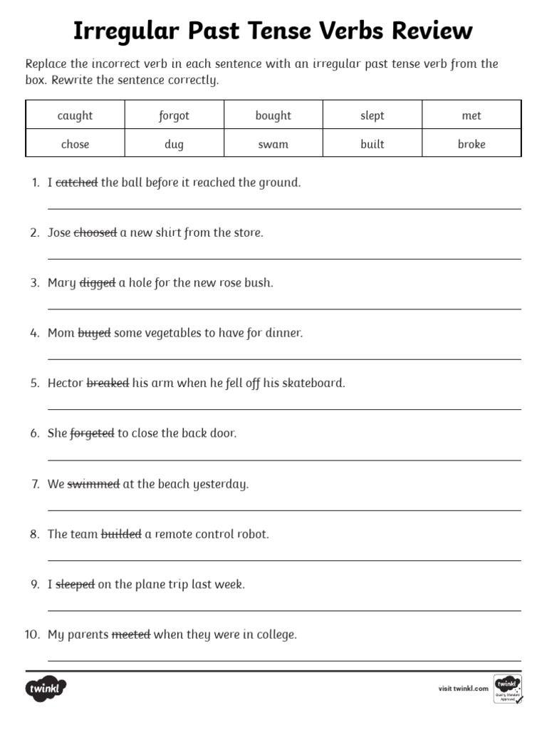 Black and White Irregular Past Tense Verbs Review Activity | PDF