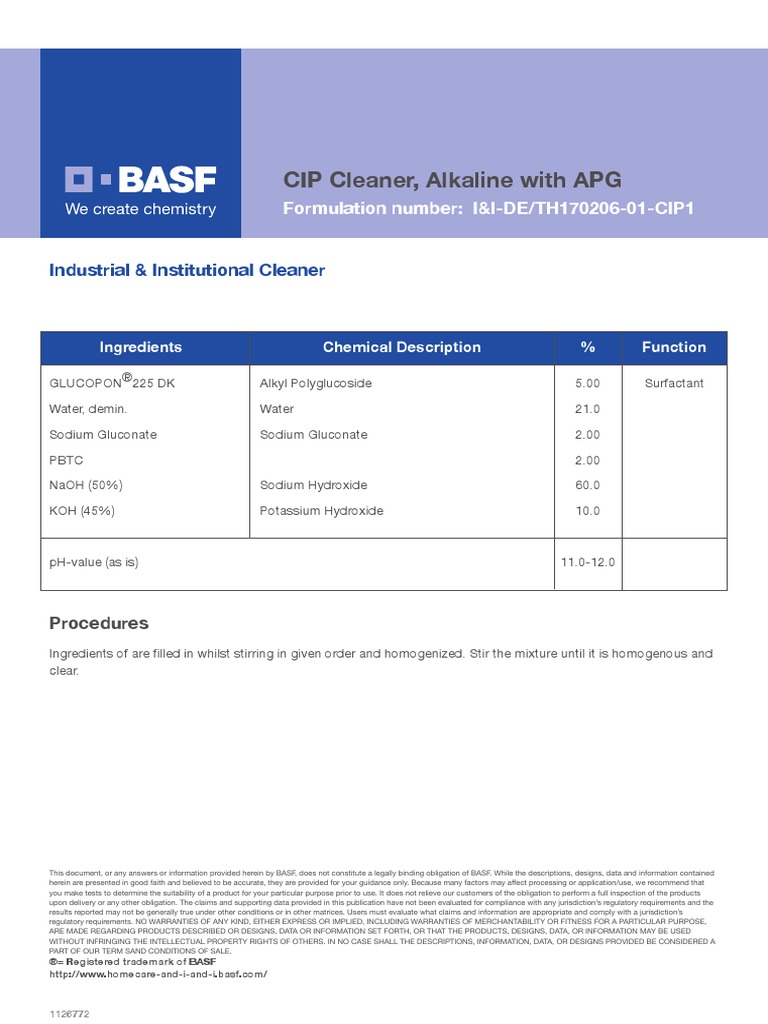 CIP Cleaner With APG | PDF | Sodium Hydroxide
