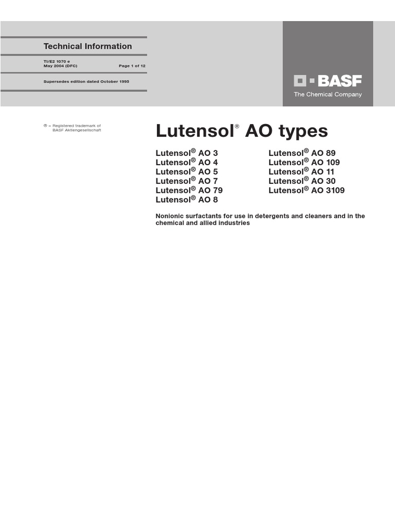 Lutensol AO Types | PDF