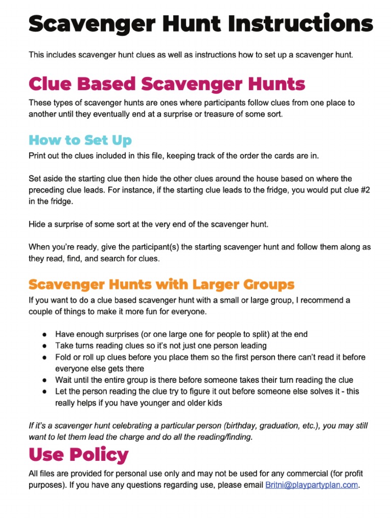 Scavenger Hunt CluesSS Blog | PDF