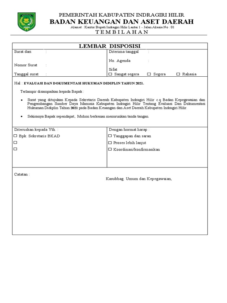 Lembar Disposisi Surat | PDF