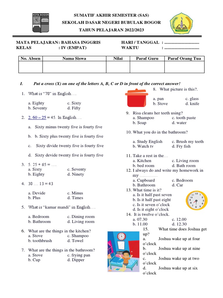 Sas Bahasa Inggris Kelas 4 2022-2023 | PDF