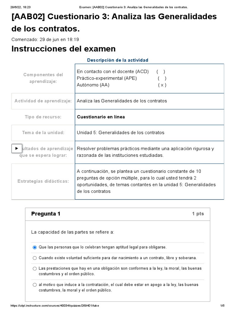 Examen - (AAB02) Cuestionario 3 - Analiza Las Generalidades de Los Contratos - 2 | PDF