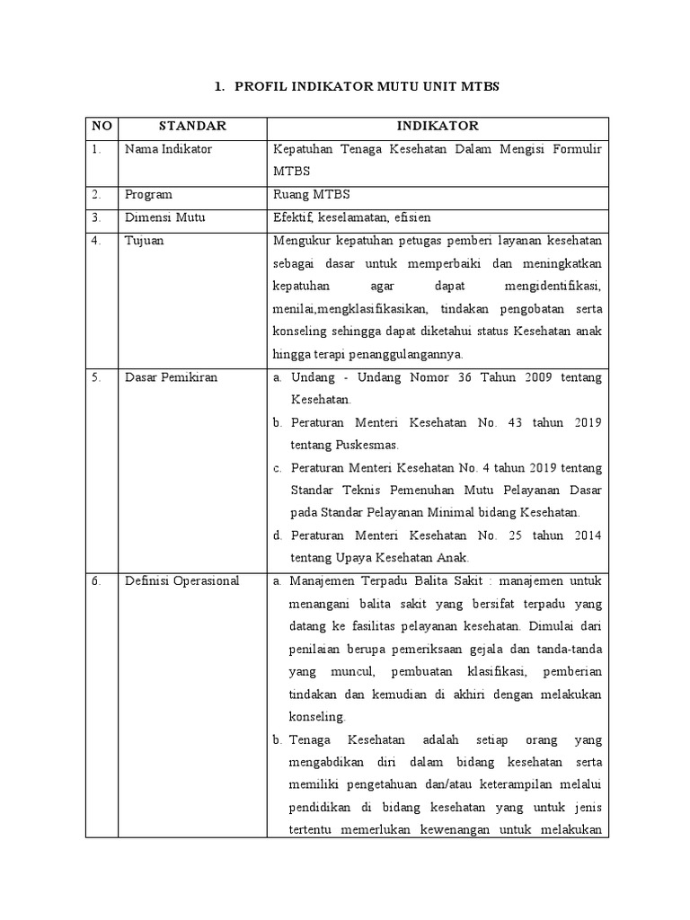 Profil Indikator Mutu MTBS | PDF | Bisnis