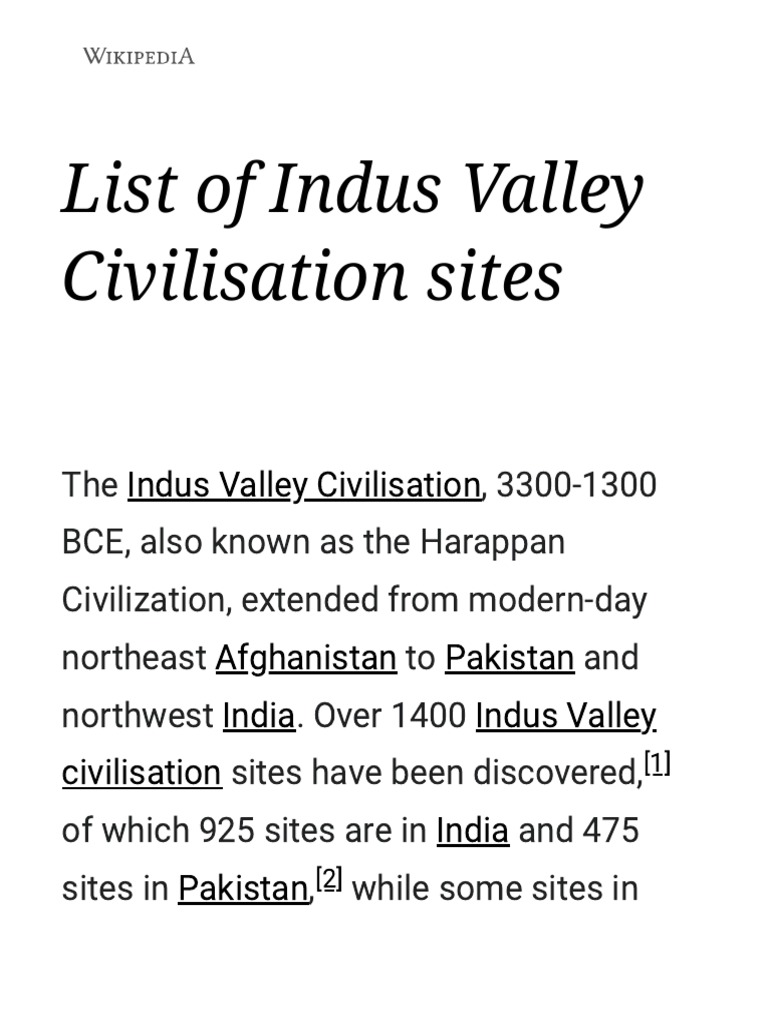 List of Indus Valley Civilisation Sites - Wikipedia | PDF | Archaeology ...