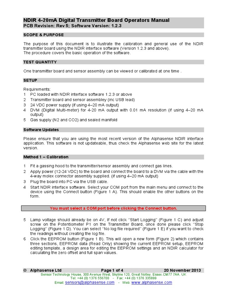 NDIR Digital Transmitter Board Operators Manual V1.2.3 | PDF | Electrical Connector | Usb