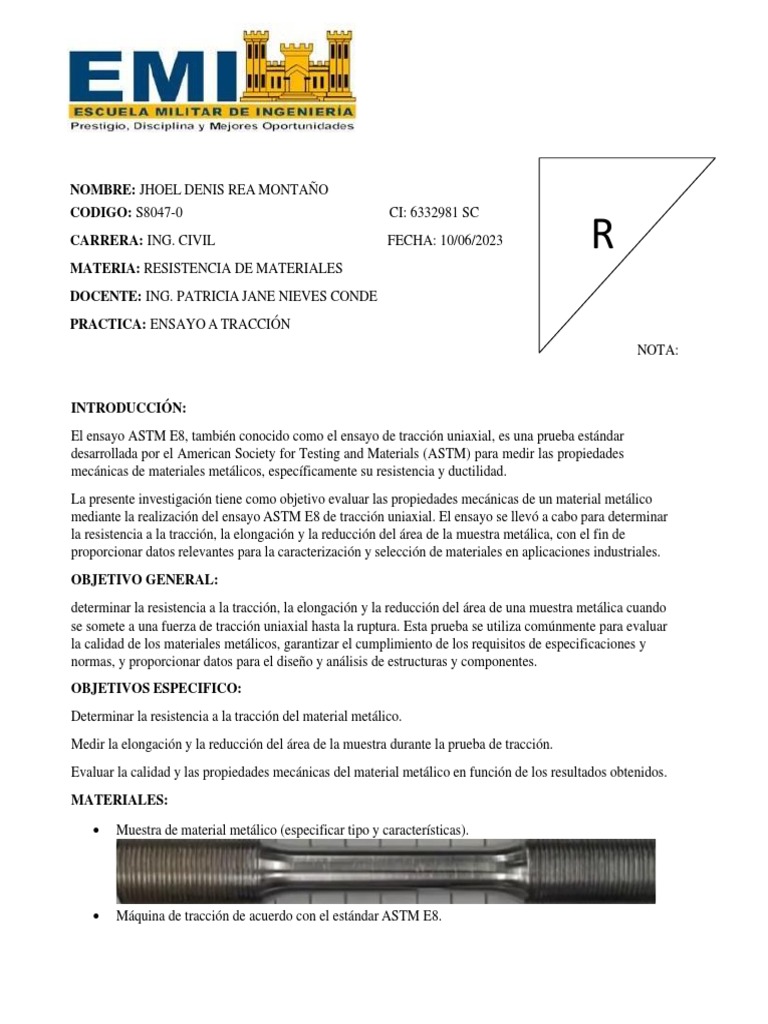 Ensayo de Tracción ASTM E8 | PDF