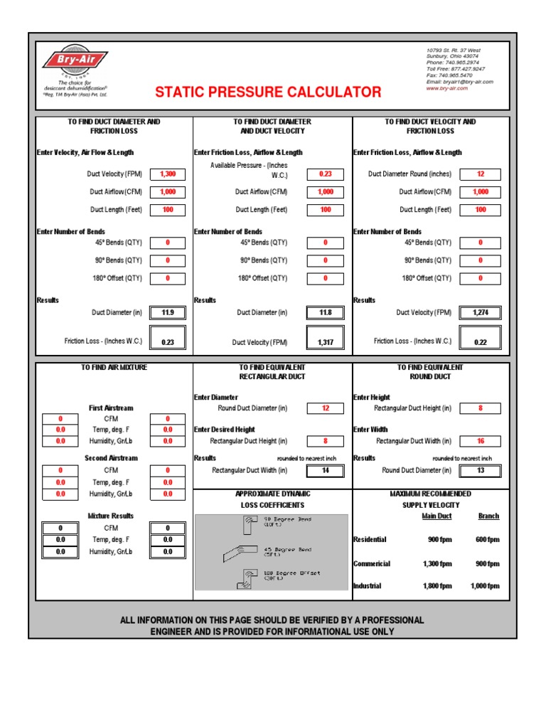 Duct Static Pressure Calculation Tool | PDF