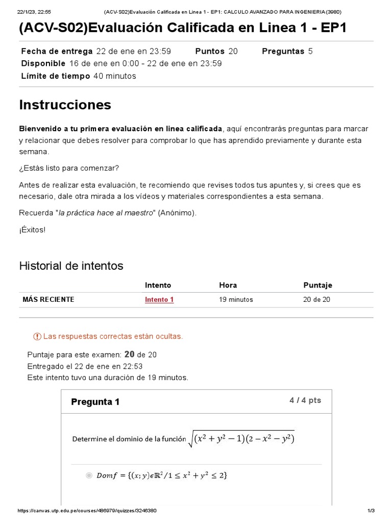 Evaluación Calificada en Linea 1 - EP1 - CALCULO AVANZADO PARA INGENIERIA | PDF