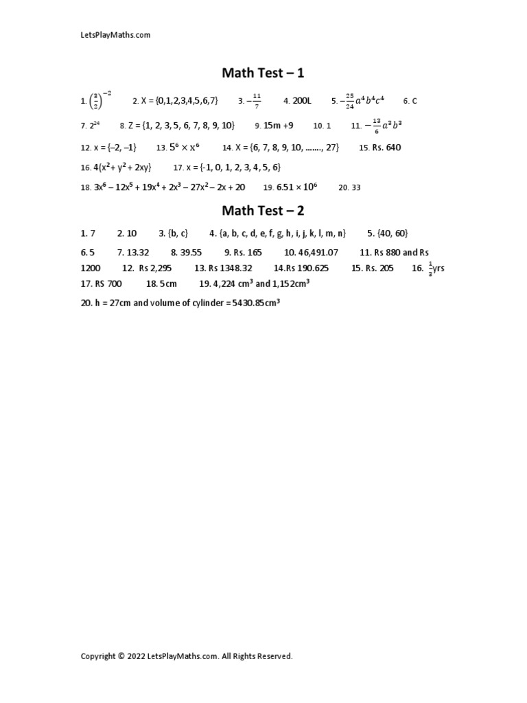 Math Test Answer | PDF