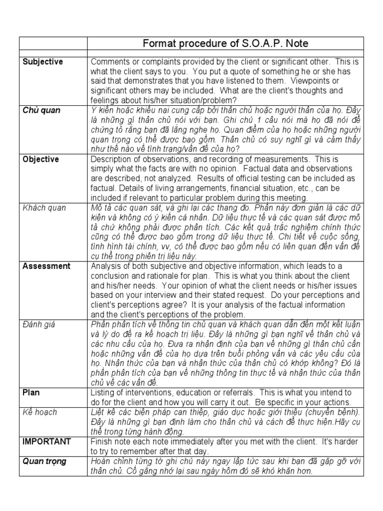 Soap Note en & VN | PDF
