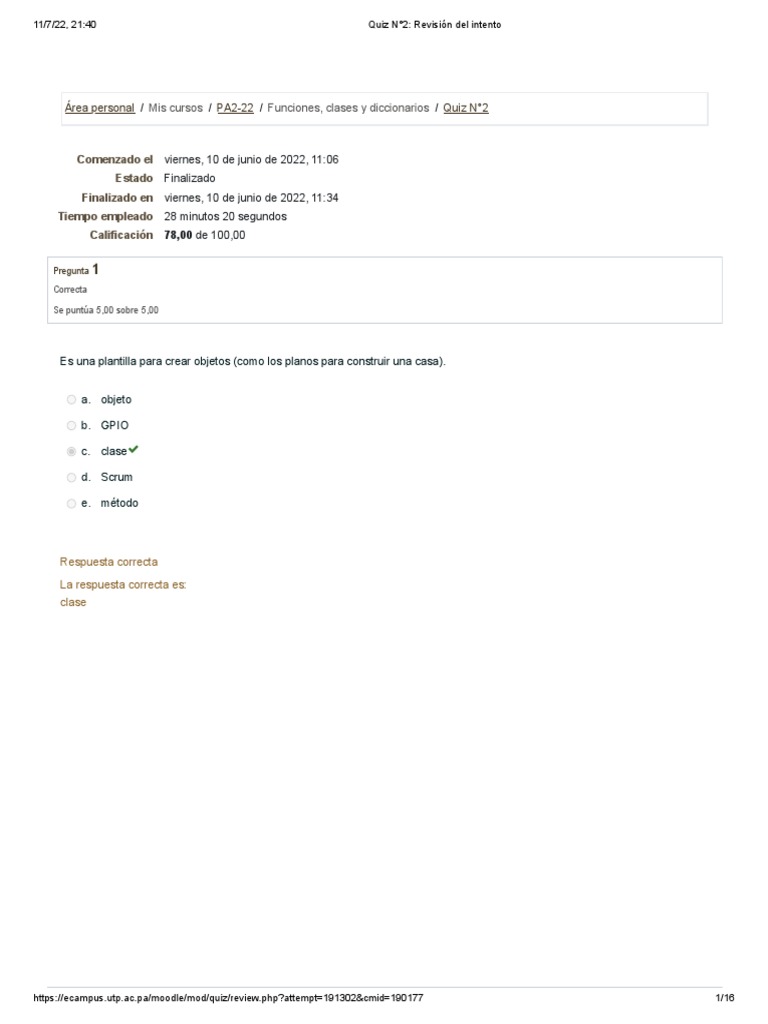 Quiz N°2 - Revisión Del Intento | PDF | Python (lenguaje de programación) | Ingeniería de software