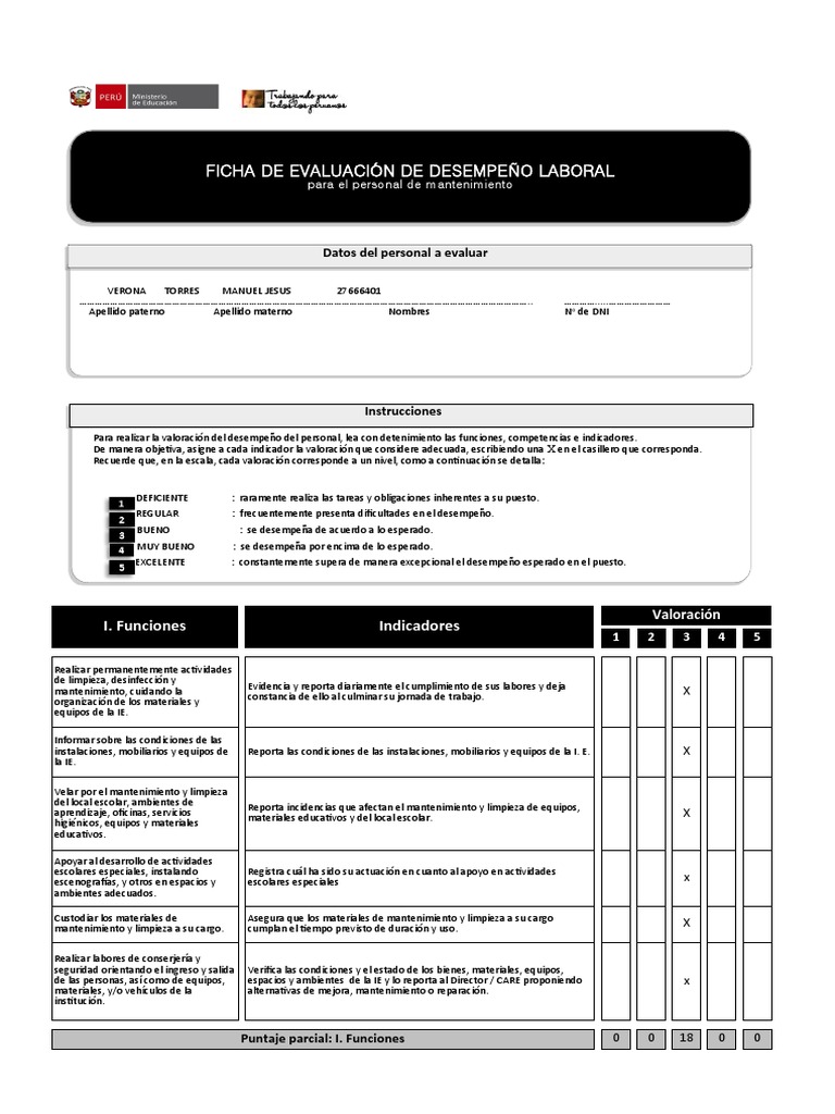 Ficha de Evaluacion de Desempeño Laboral Pers Limp Mant Iiee Jer | PDF