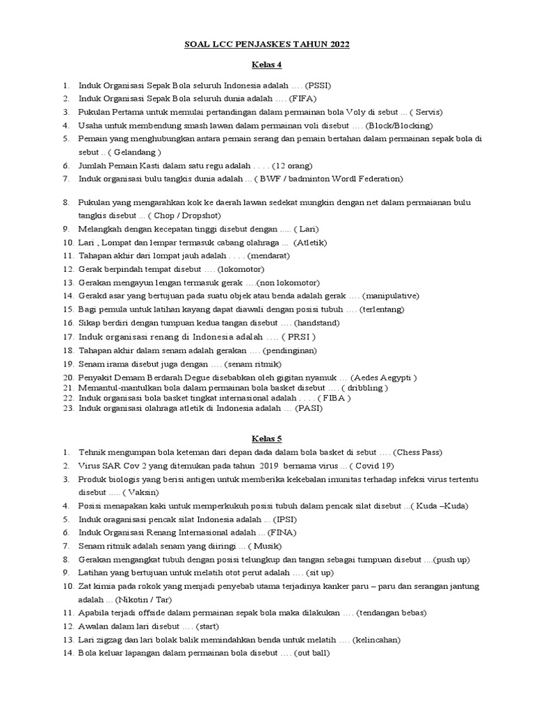 Soal LCC Pjok Tahun 2022 | PDF
