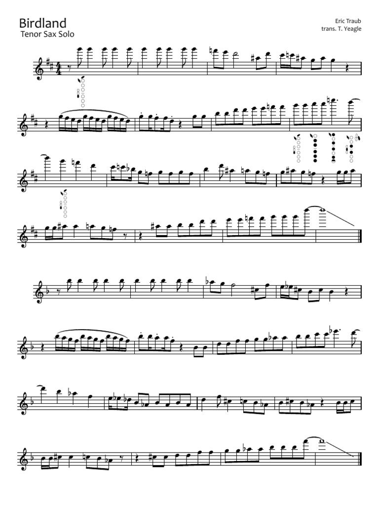 Birdland Tenor Sax Solo Eric Traub Maynard Ferguson | PDF