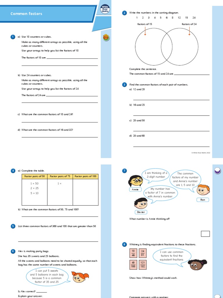 Y6 Autumn Block 2 WO2 Common factors 2022 | PDF | Mathematics | Arithmetic