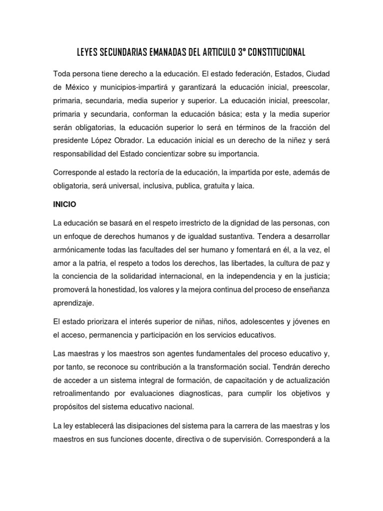 Leyes Secundarias Emanadas Del Articulo 3 | PDF | Educación de la ...