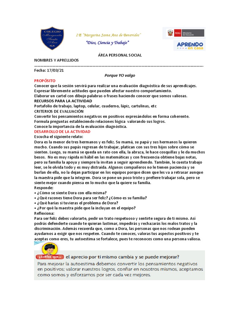 Sesión 2 Yo Valgo | PDF | Evaluación | Autoestima