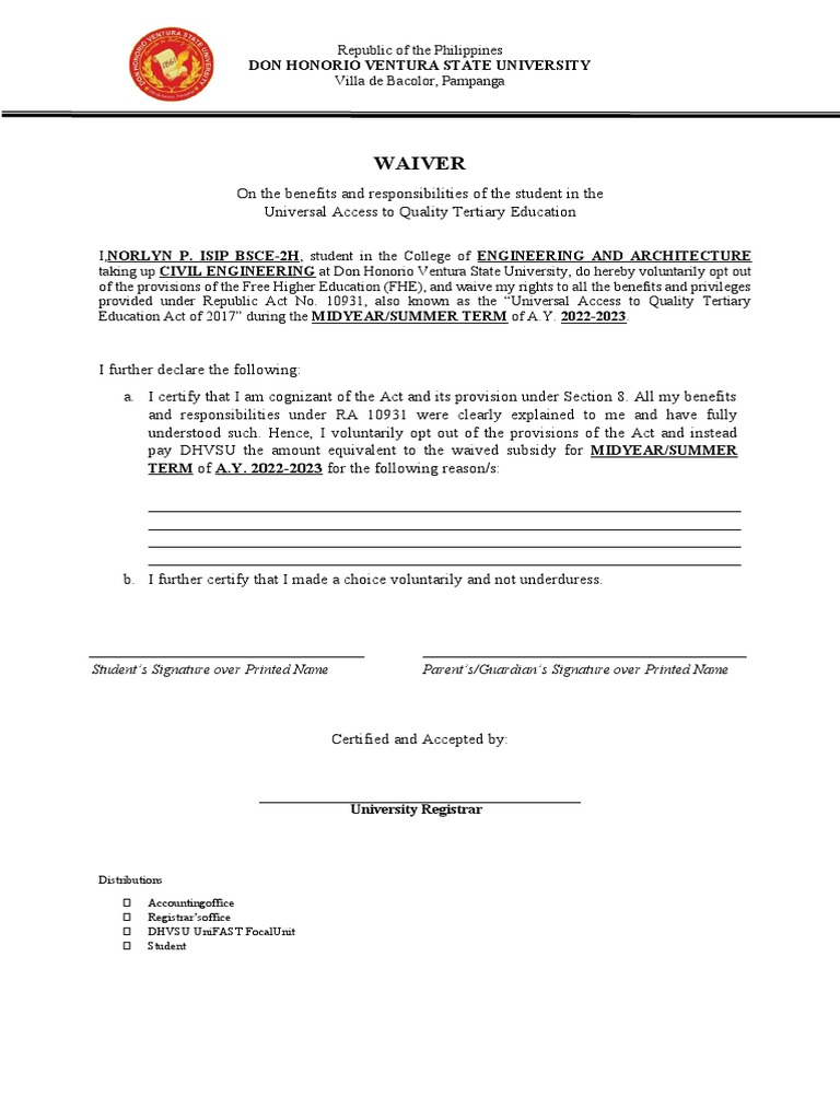 Waiver Form Template | PDF | Law