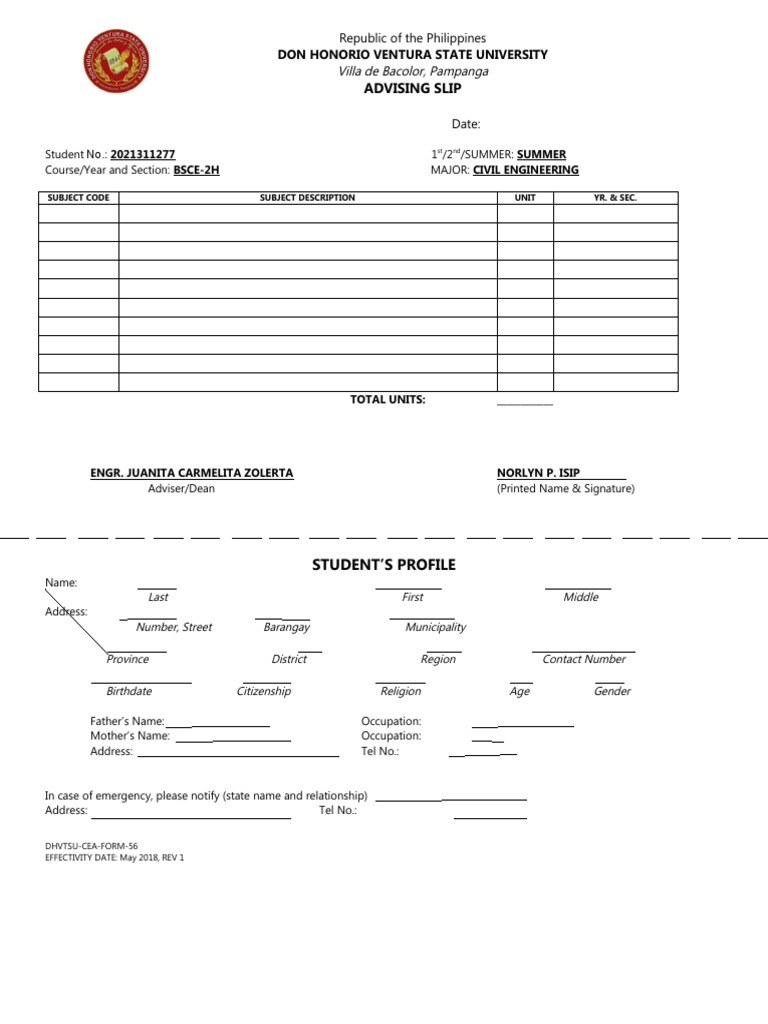 Advising Slip Template | PDF