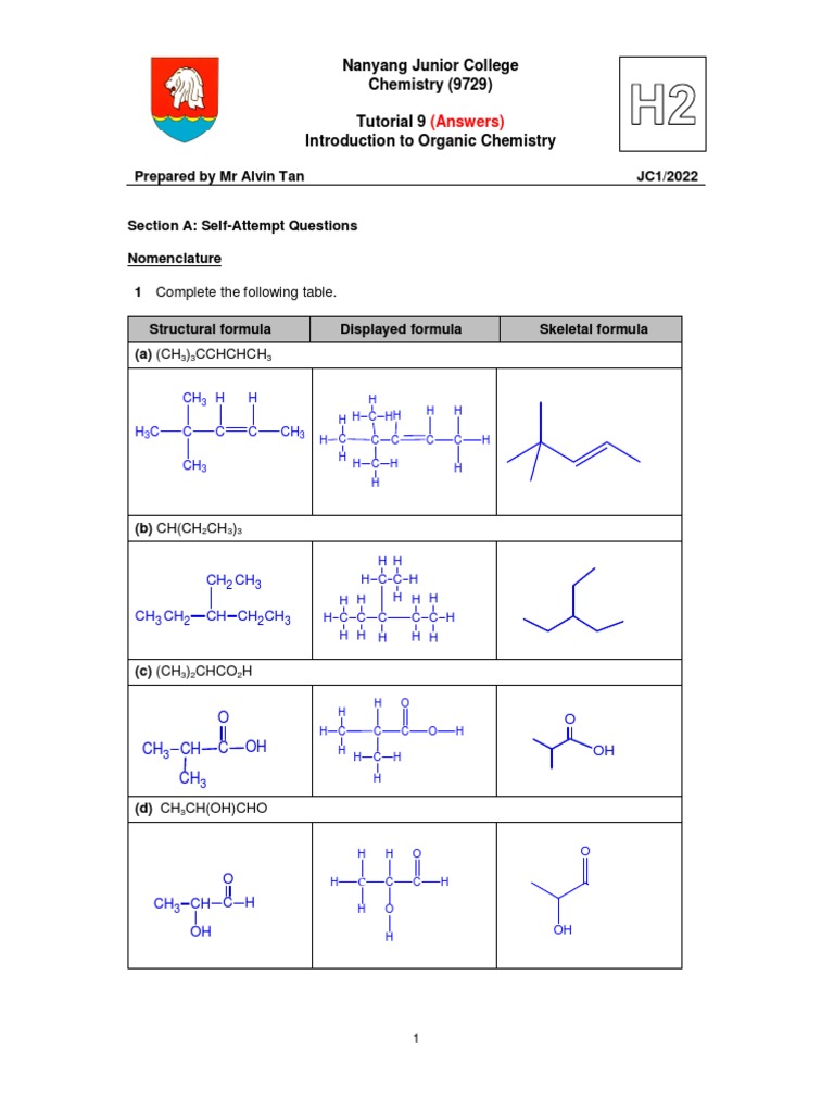 2022 Intro To Org Chem Tutorial Section B Ans | PDF | Isomer ...