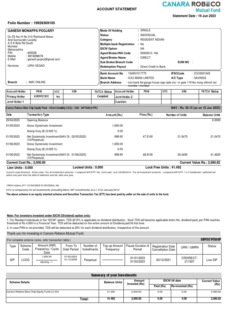 Account Statement: Sip/Stp/Swp | PDF | Dividend | Banks