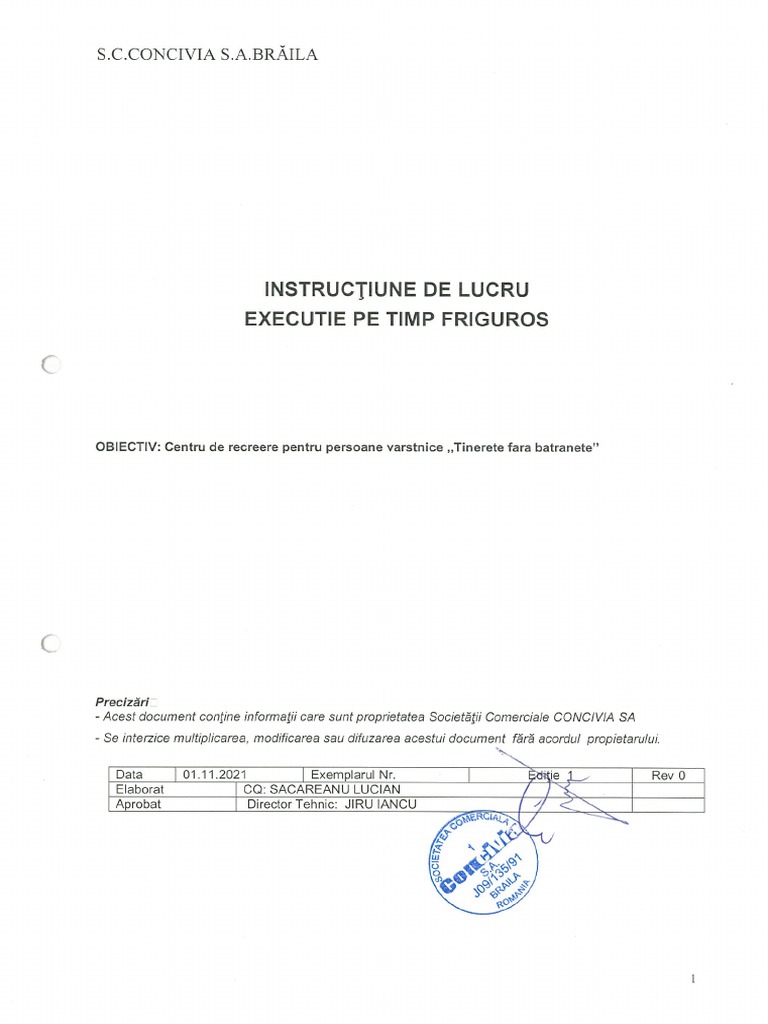 Proceduri Lucru Pe Timp Friguros | PDF