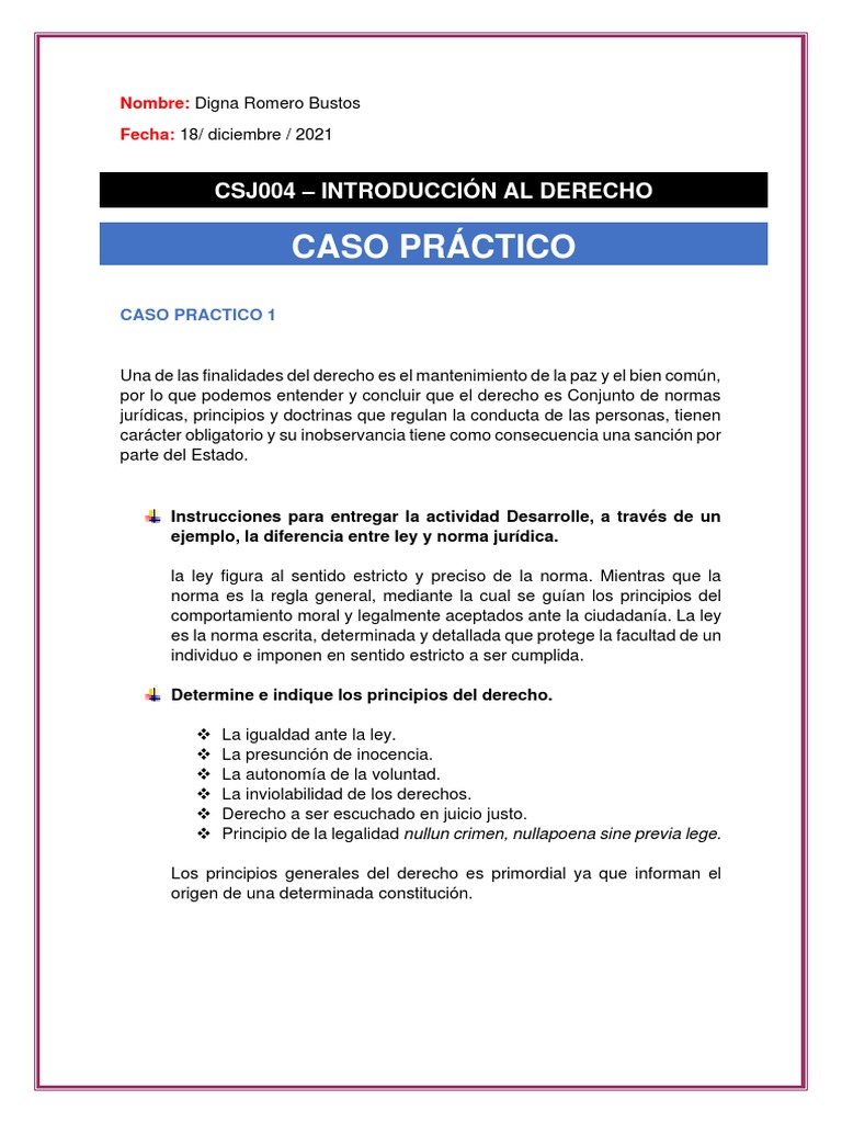 Introducción Al Derecho Caso Práctico Pdf Gobierno Justicia