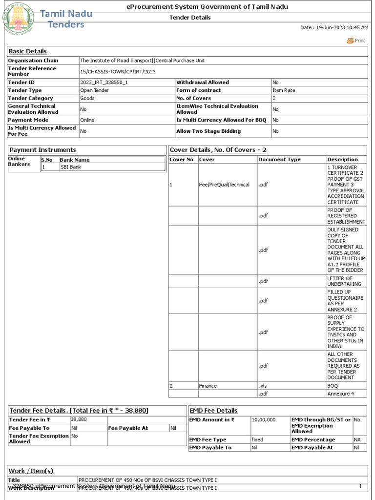 IRT Bus Tender - Merged - 328850 IRT 450 Chassis Type I | PDF ...
