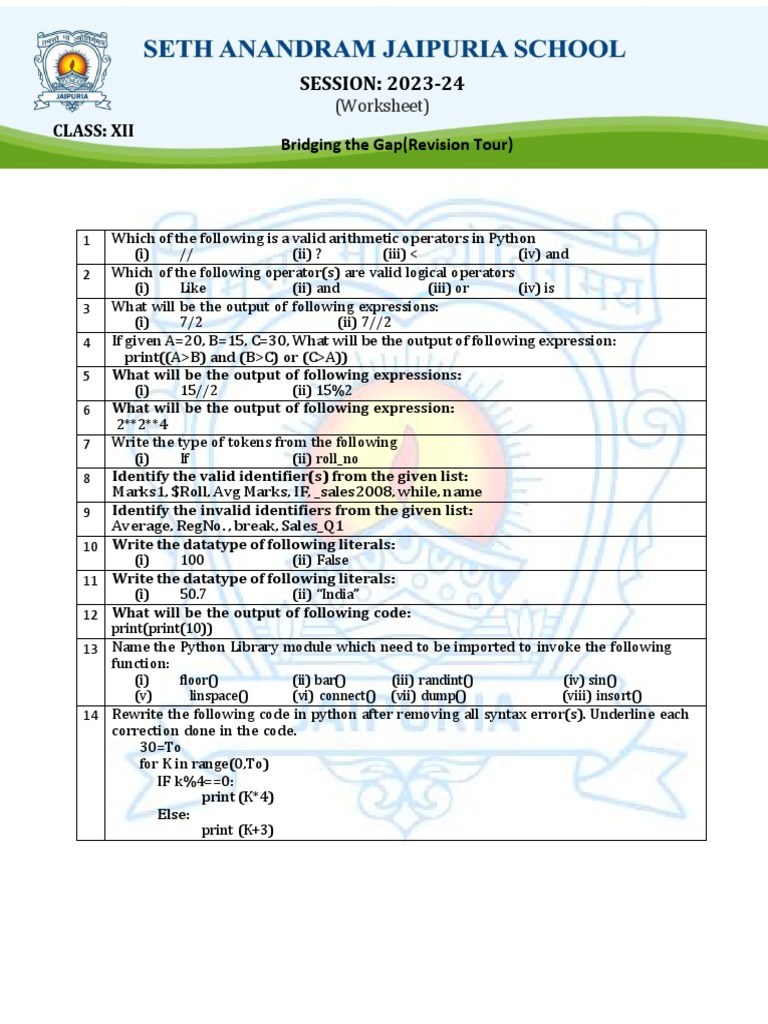 RevisionTour XII April | Download Free PDF | Parameter (Computer Programming) | Control Flow