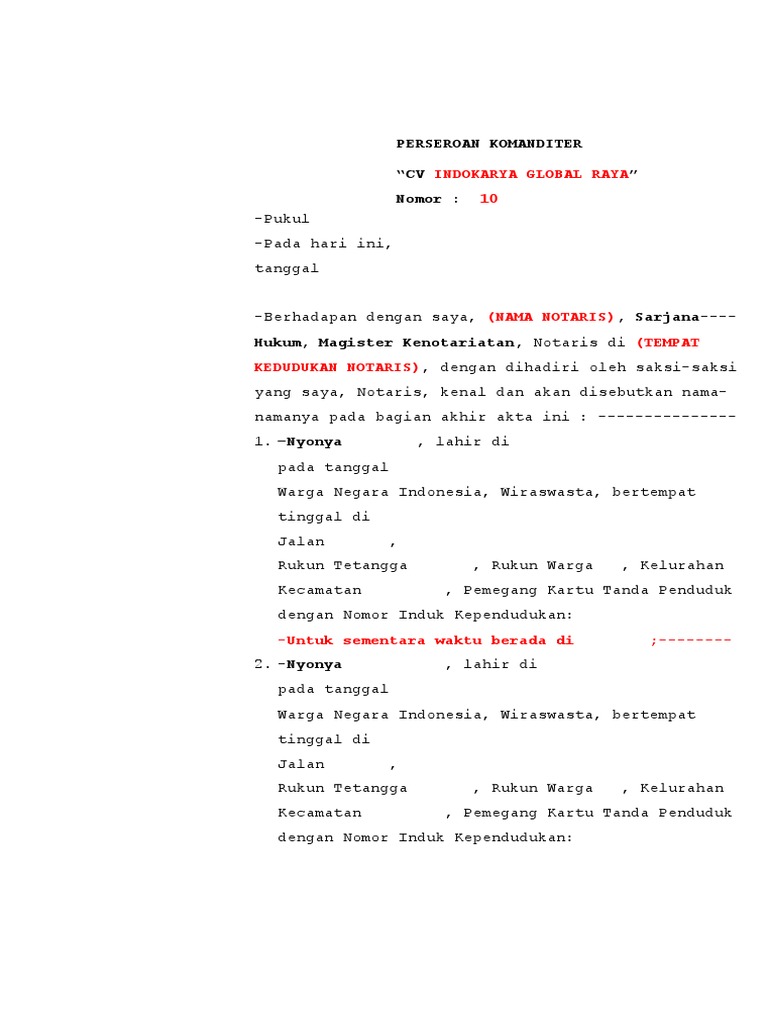 Contoh Akta Pendirian CV (1) | PDF