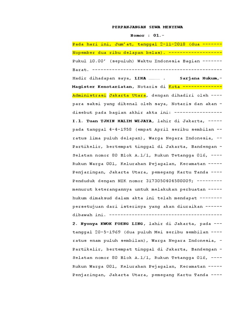 Contoh Minuta Perpanjangan Sewa Menyewa (Perorangan) | PDF