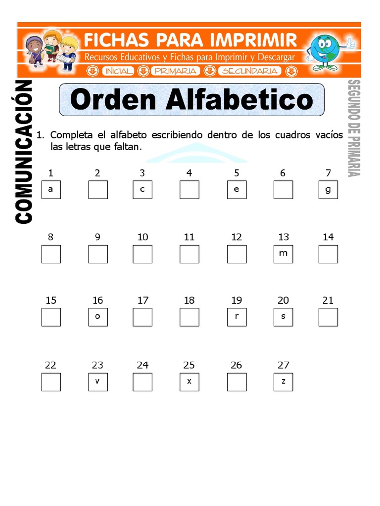 Ficha de Orden Alfabetico para Segundo de Primaria | PDF