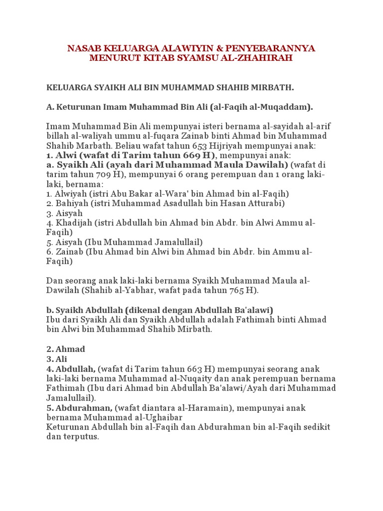 Nasab Keluarga Alawiyin | PDF