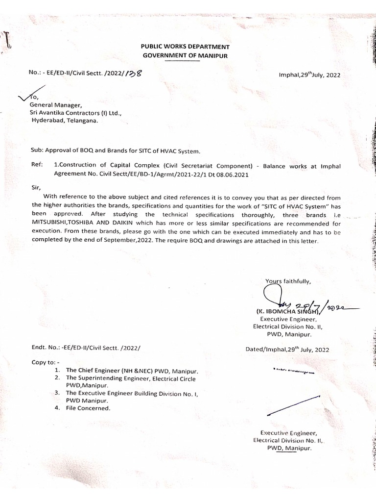 Approval of BOQ & Brands For SITC of HVAC System From Department. | PDF