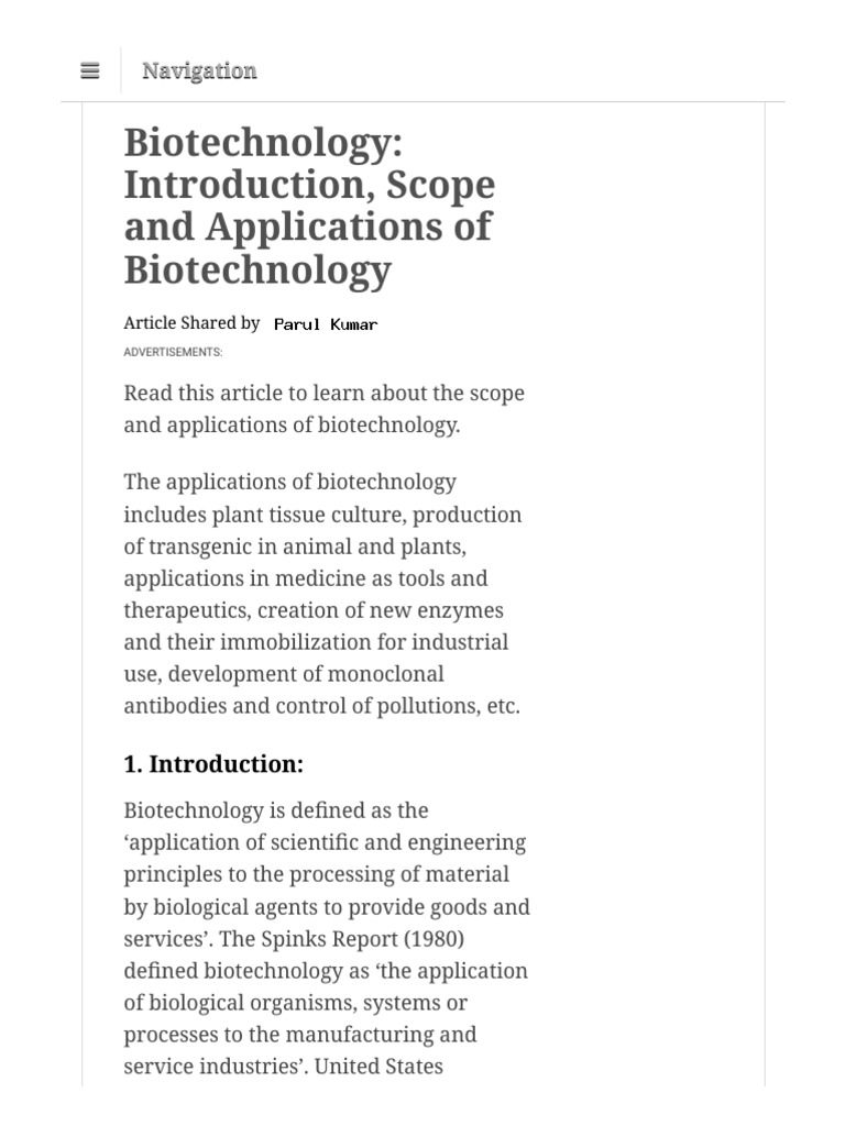 Biotechnology_ Introduction, Scope and Applications of Biotechnology ...