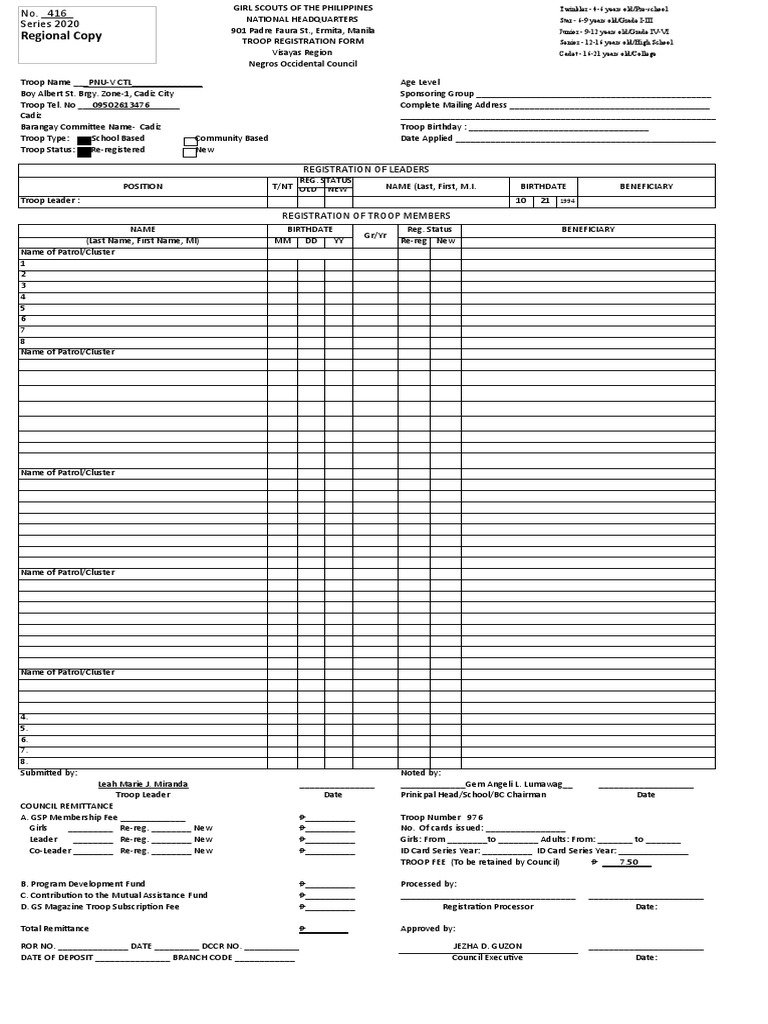 Registration Forms PNUV CTL | PDF