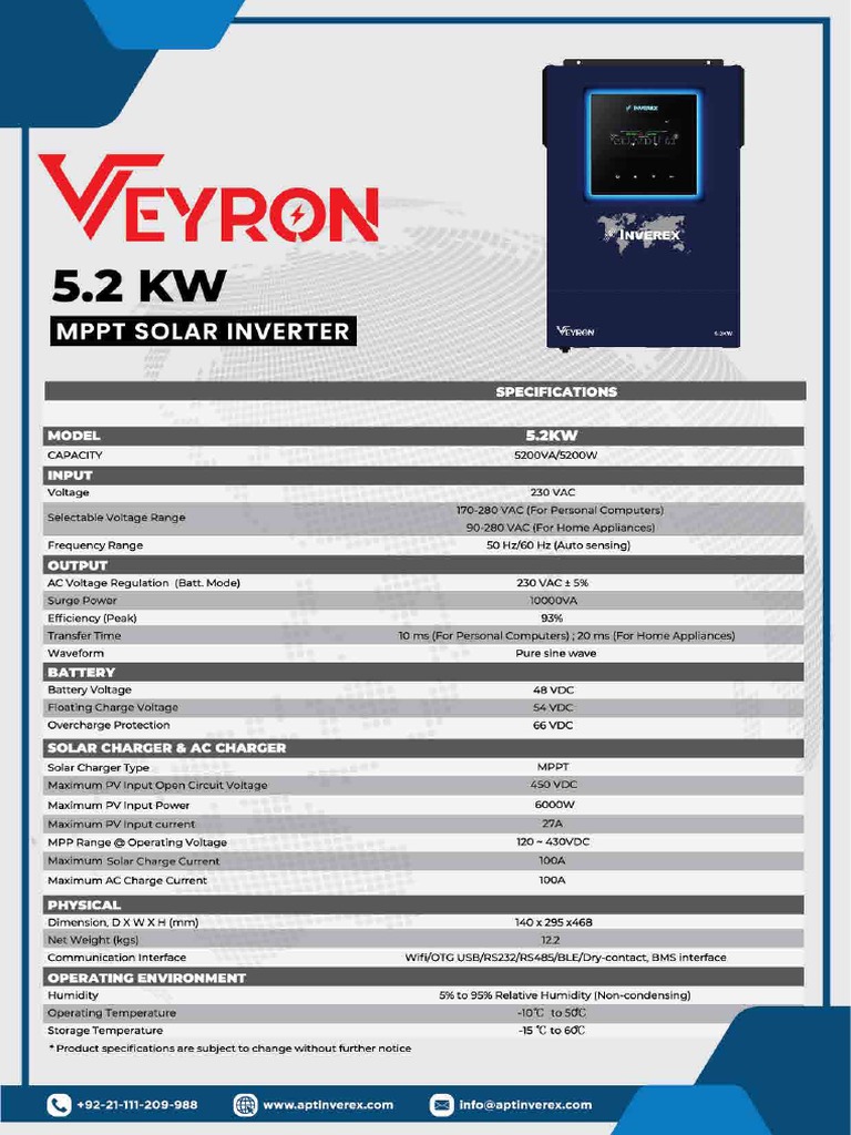 Inverex 5.2 Veyron Solar Inverter | PDF
