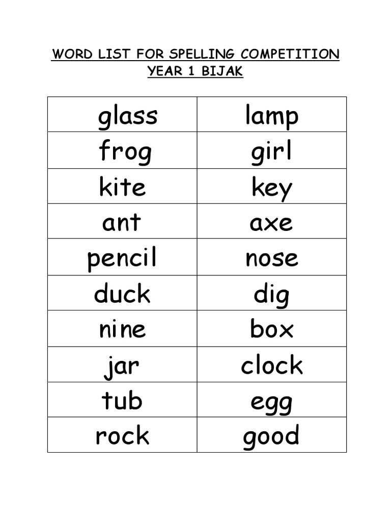 Spelling Bee Year 1 | PDF