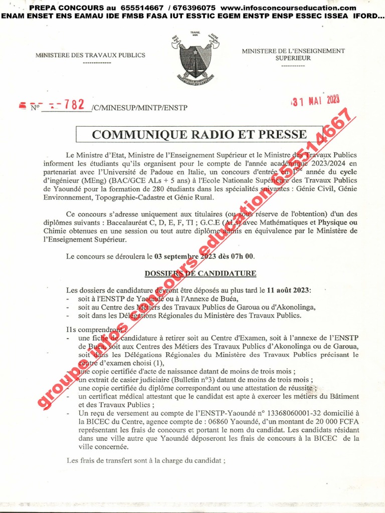 Concours Enstp 2023 Meng | PDF