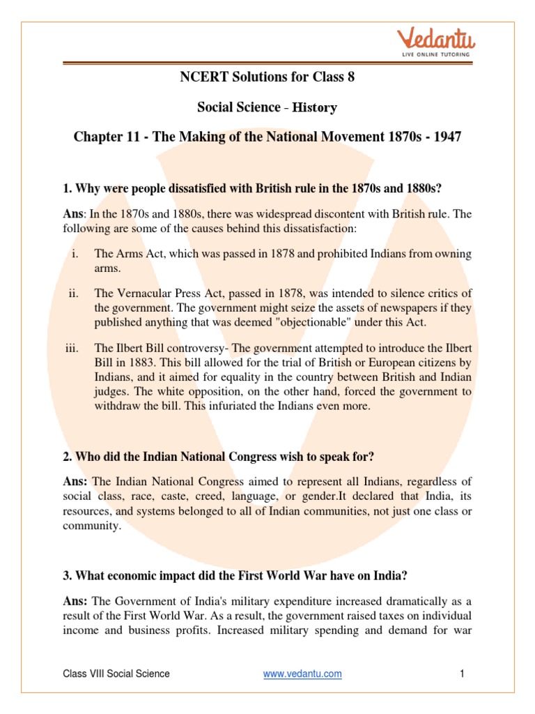 Class 8 Social Science History Our Pasts-3 Chapter 11 | PDF | British ...