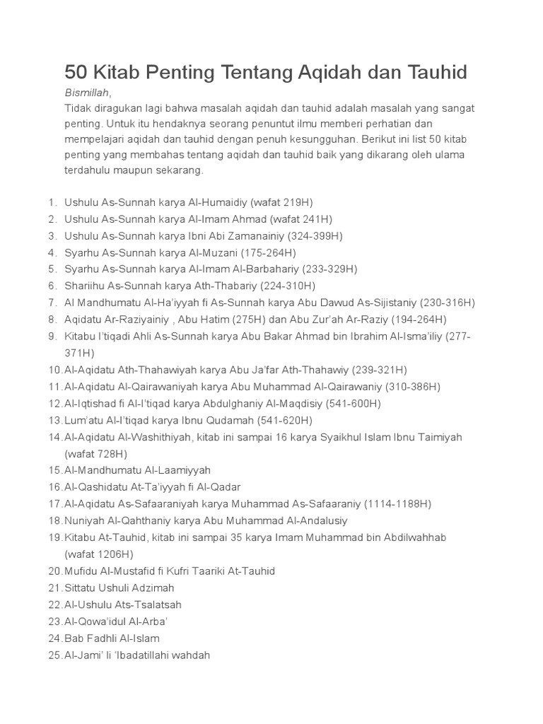 50 Kitab Aqidah dan Tauhid Penting | PDF