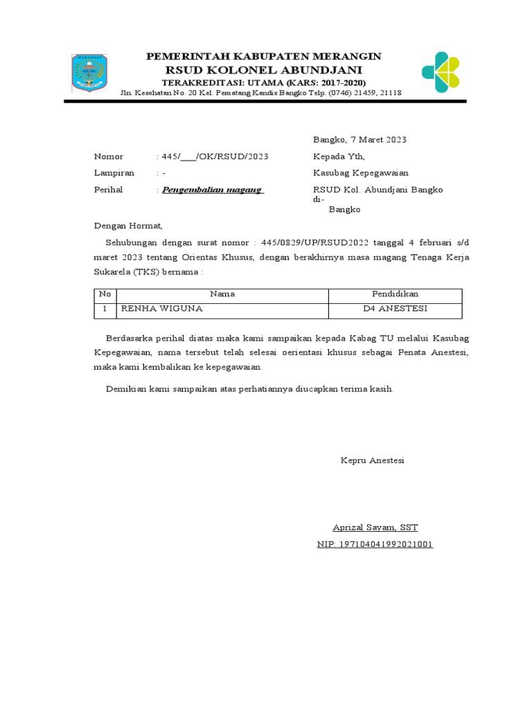 Surat Pengembalian Magang | PDF