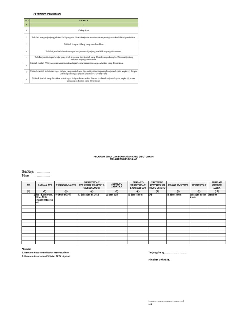 Rencana Tugas Belajar PNS 2023 | PDF
