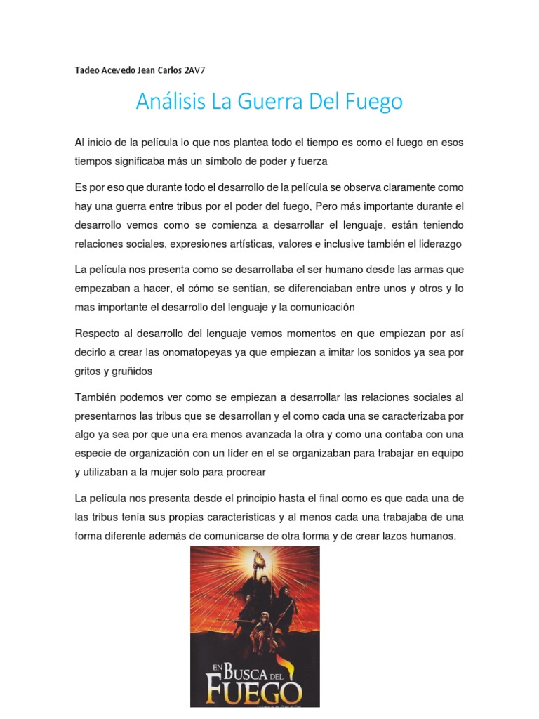 Análisis La Guerra Del Fuego | PDF | Ciencias sociales